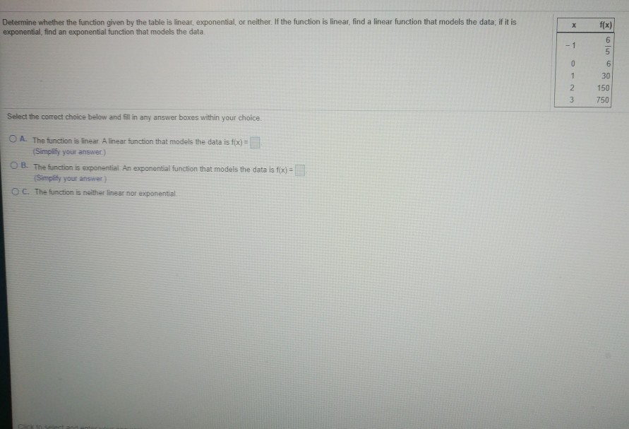 Solved Determine whether the function given by the table is | Chegg.com