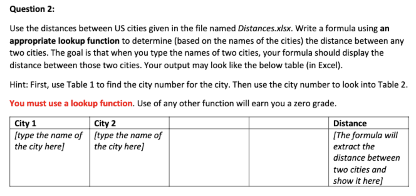 Solved Use the distances between US cities given in the | Chegg.com