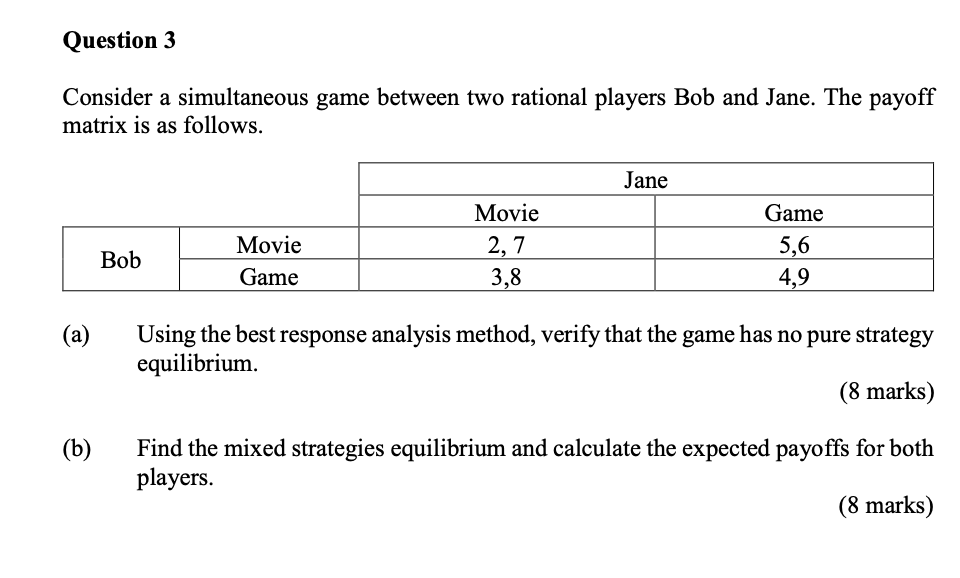 Solved Consider a simultaneous game between two rational | Chegg.com