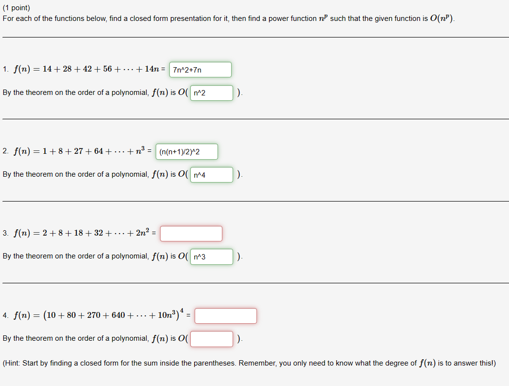 Solved (1 ﻿point)For each of the functions below, find a | Chegg.com