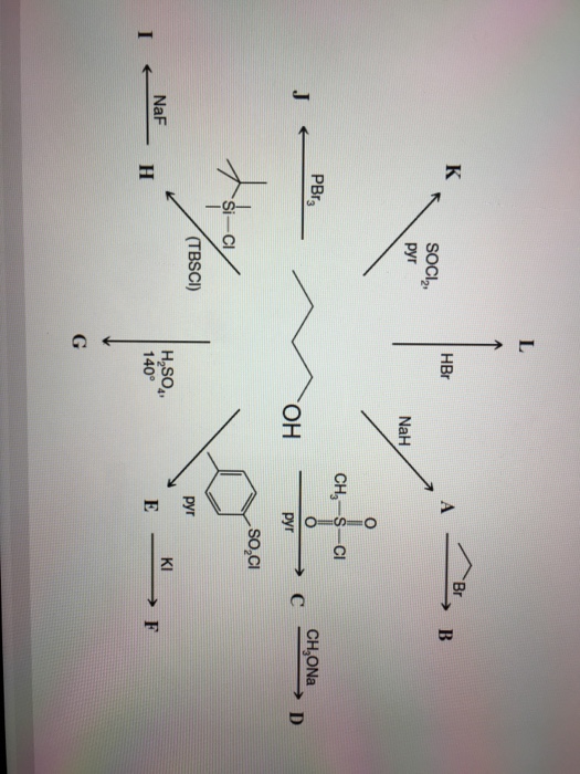 Solved Br HBr SOCl2 pyr NaH PBr3 CH ONa SO CI -Cl TBSCI) pyr | Chegg.com
