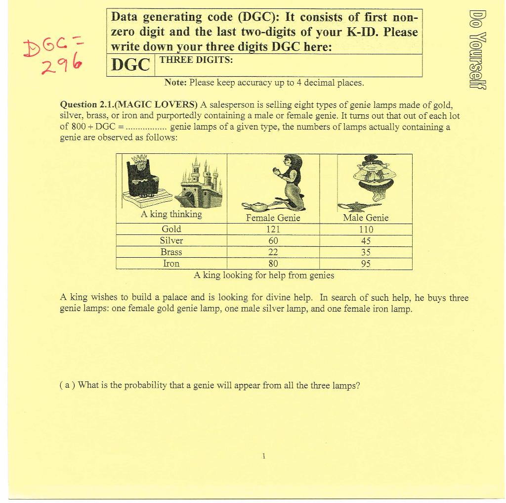 Solved DOCE Data generating code (DGC): It consists of first | Chegg.com