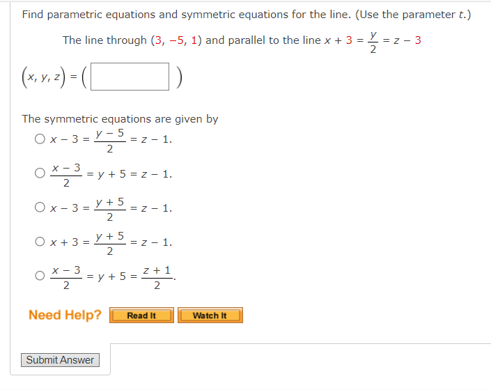 Solved Find parametric equations and symmetric equations for | Chegg.com