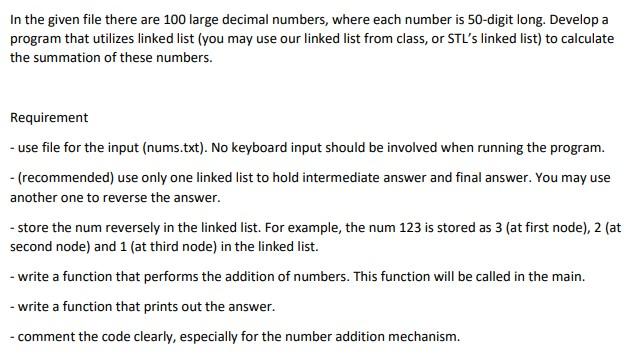 Solved In the given file there are 100 large decimal | Chegg.com