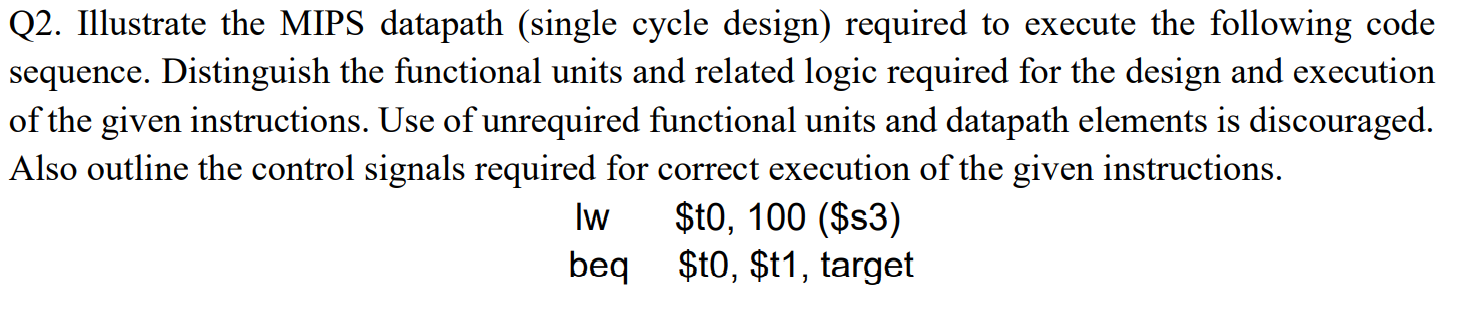 Solved Q2. Illustrate the MIPS datapath (single cycle | Chegg.com