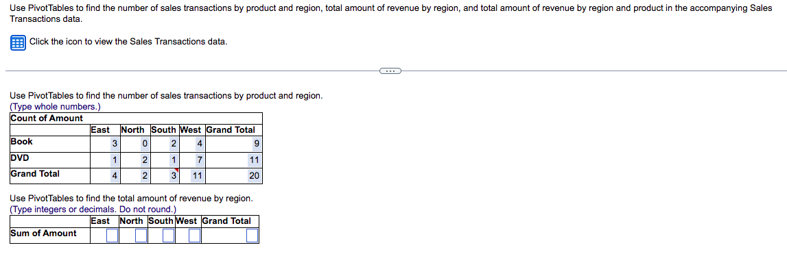 Use PivotTables to find the number of sales | Chegg.com