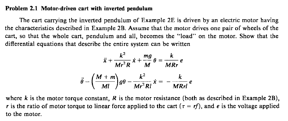 Solved Consider the inverted pendulum on a motor-driven cart | Chegg.com