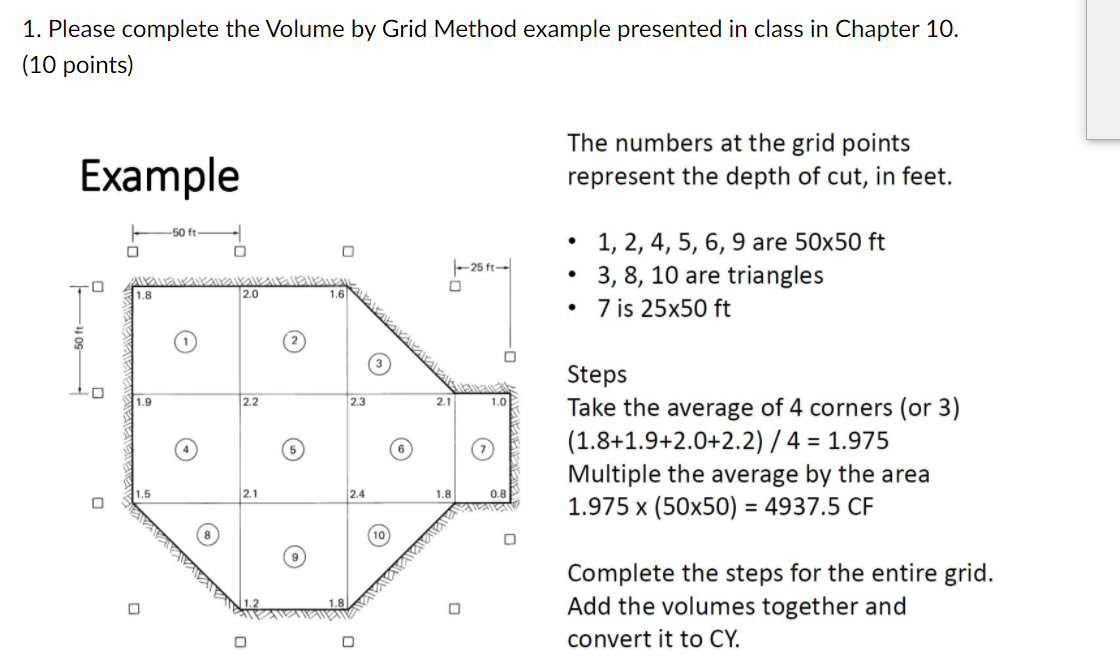 Solved 1. Please complete the Volume by Grid Method example | Chegg.com
