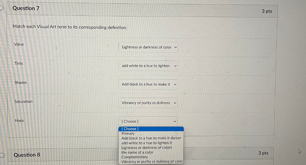 Match each Visual Art term to its corresponding | Chegg.com