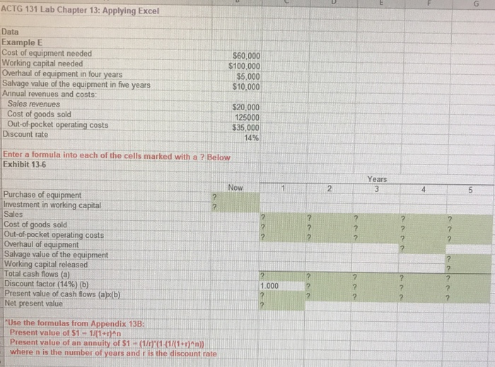 Solved ACTG 131 Lab Chapter 13: Applying Excel Data Example | Chegg.com