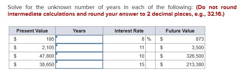 Solved For each of the following, compute the present value: | Chegg.com