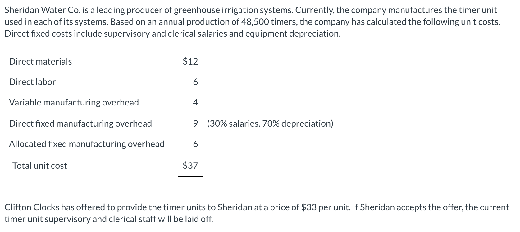 Solved Calculate the total relevant cost to make or buy the | Chegg.com