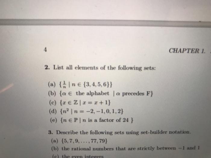Solved CHAPTER 1. 2. List all elements of the following | Chegg.com