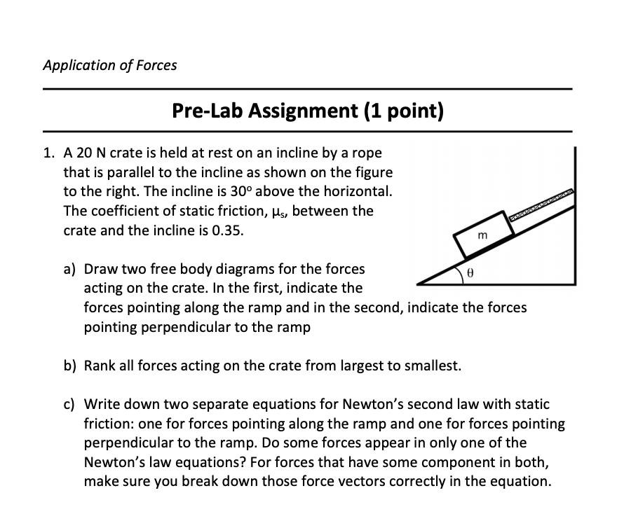 Solved Application of Forces Pre-Lab Assignment (1 point) 1. | Chegg.com