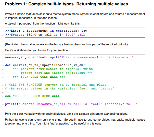Solved Problem 1: Complex built-in types. Returning multiple | Chegg.com