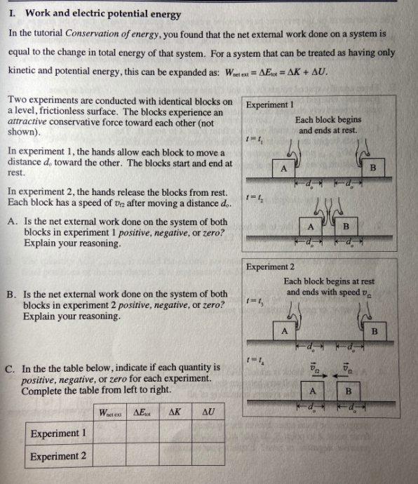 Solved 1. Work and electric potential energy In the tutorial | Chegg.com