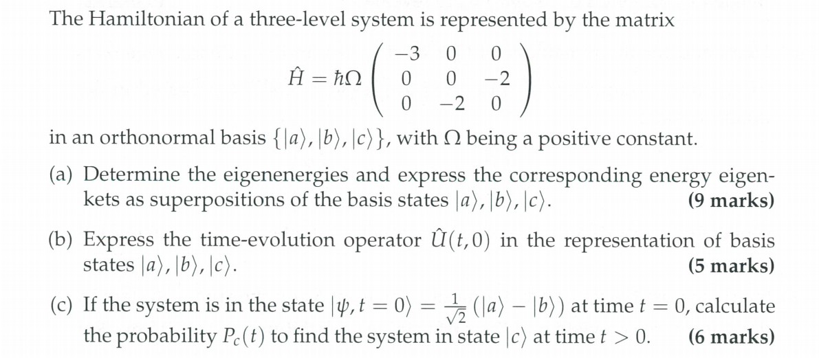 Solved 0 0 ( 0 0 0 The Hamiltonian of a three-level system | Chegg.com