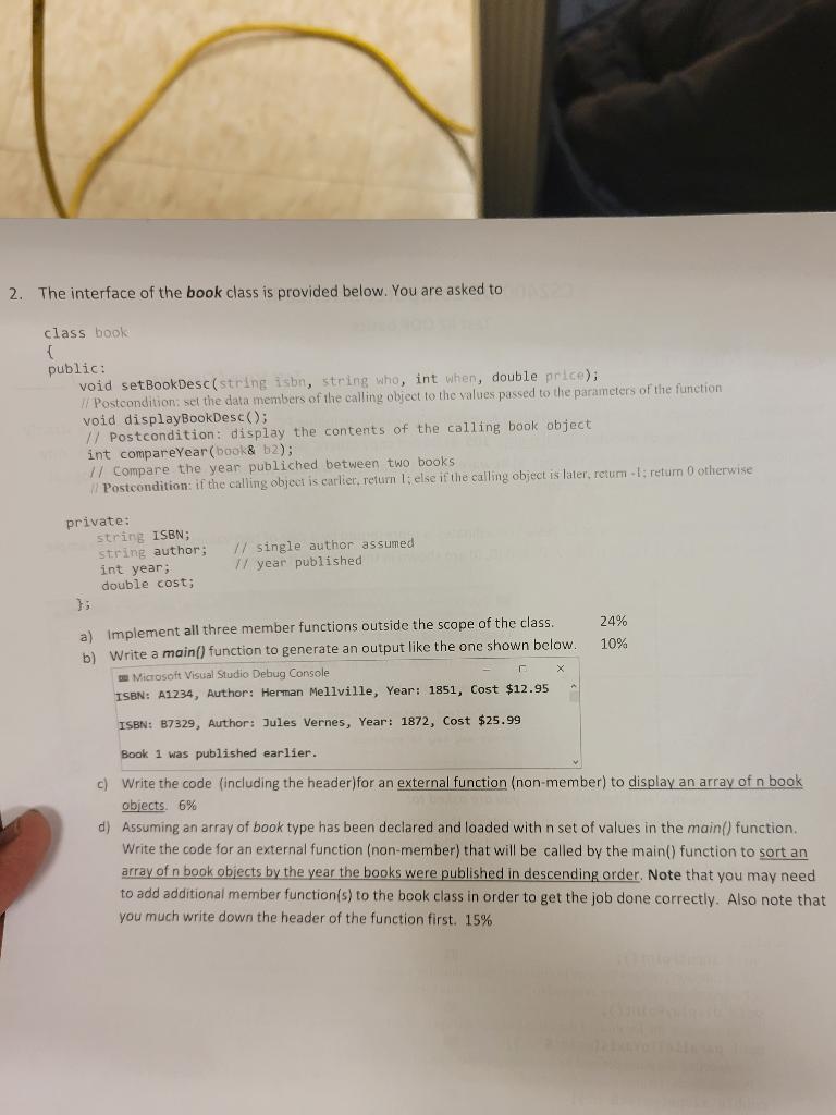 Solved 2. The interface of the book class is provided below. | Chegg.com