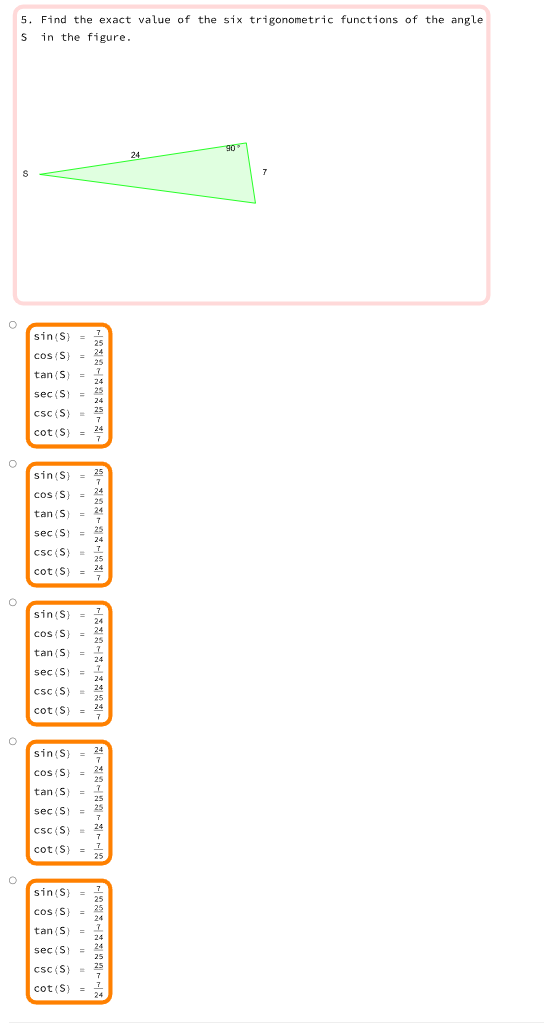 Solved 5. Find the exact value of the six trigonometric | Chegg.com
