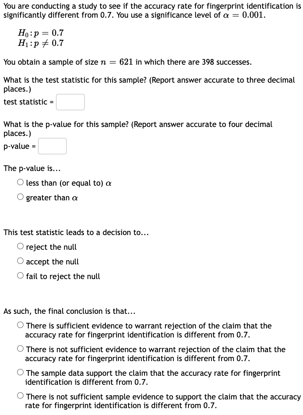 Solved You are conducting a study to see if the accuracy | Chegg.com