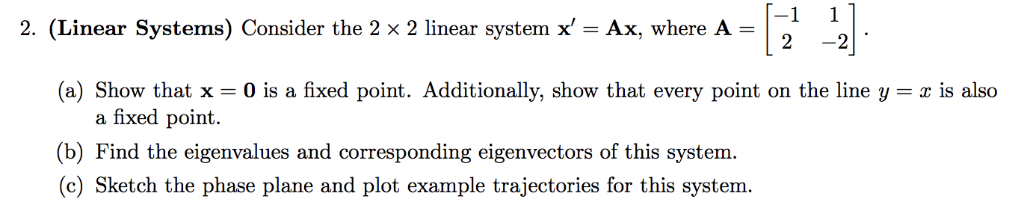 Solved la 2. (Linear Systems) Consider the 2 × 2 linear | Chegg.com