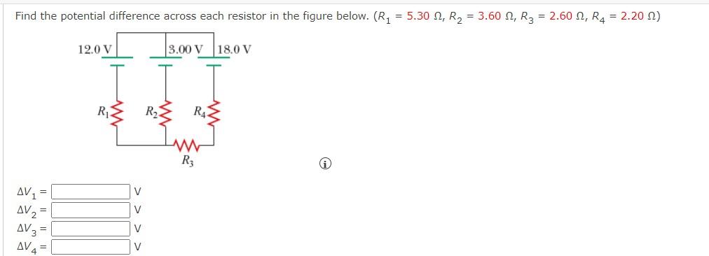 Solved (R1=5.30Ω,R2=3.60Ω,R3=2.60Ω,R4=2.20Ω)Find the | Chegg.com