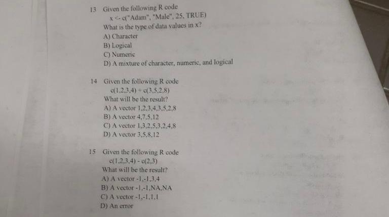 Solved 13. Given the following R code x | Chegg.com