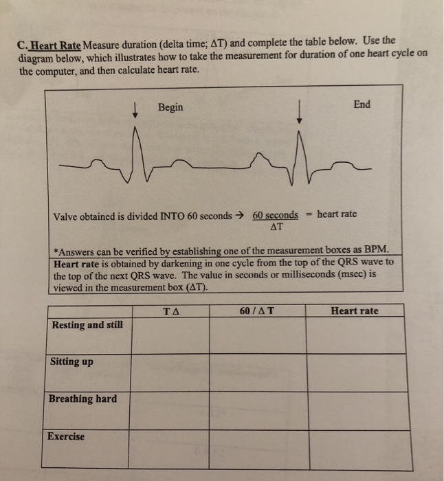 Solved C. Heart Rate Measure duration (delta time. AT) and | Chegg.com