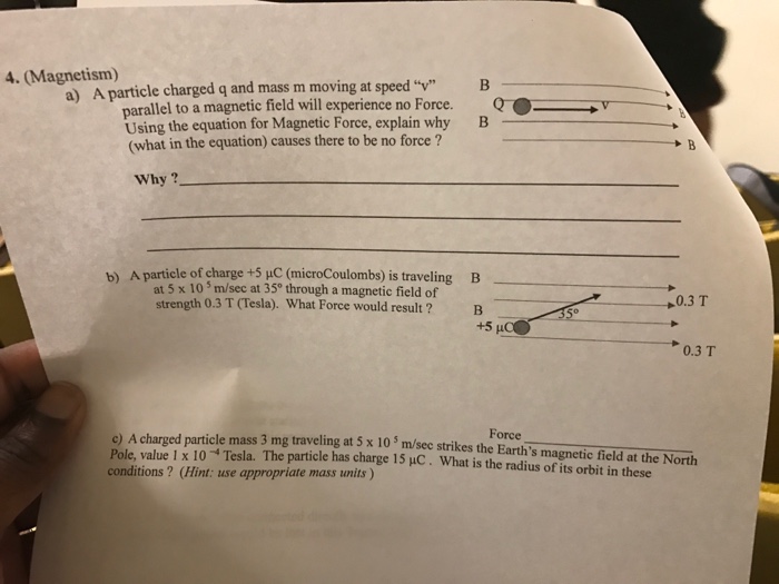 Solved A particle charge q and mass m moving at speed "v" | Chegg.com