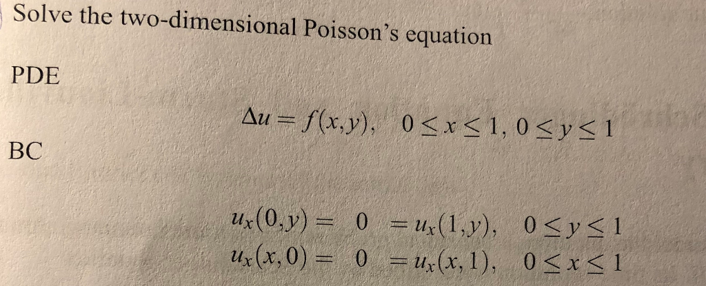 Solved Solve the two-dimensional Poisson's equation PDE Au = | Chegg.com