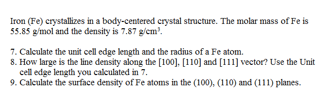 7. Calculate the unit cell edge length and the radius | Chegg.com