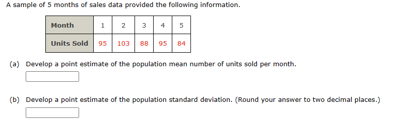 Solved A sample of 5 months of sales data provided the | Chegg.com