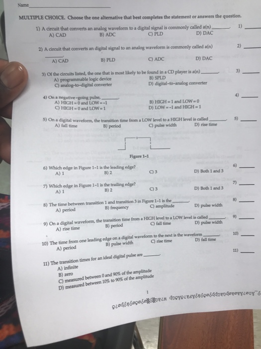 Solved Name MULTIPLE CHOICE. Choose the one alternative that | Chegg.com