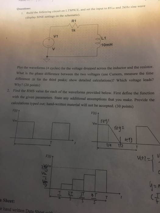 Solved Build the following circuit on LTSPICE, and set the | Chegg.com