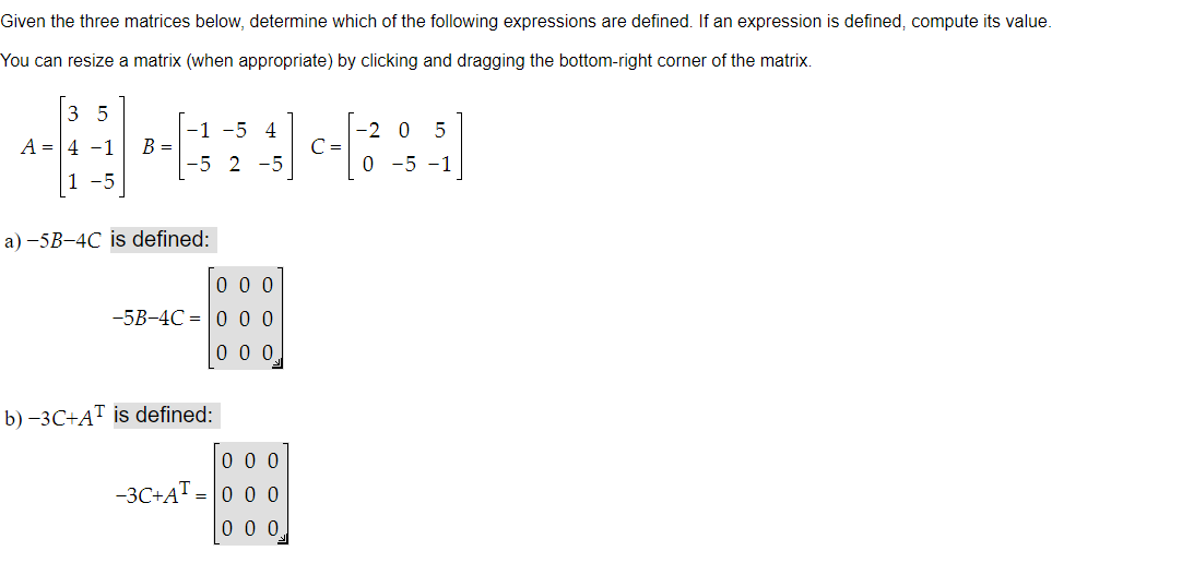 Solved Given the three matrices below, determine which of | Chegg.com ...