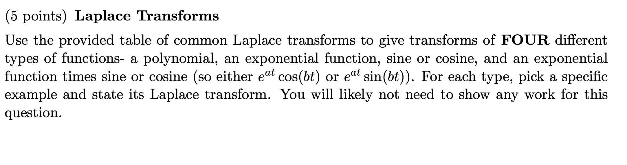 Solved (5 points) Laplace Transforms Use the provided table | Chegg.com