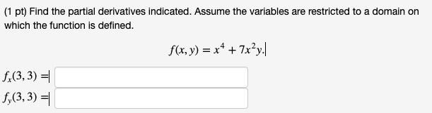 Solved (1 pt) Find the partial derivatives indicated. Assume | Chegg.com