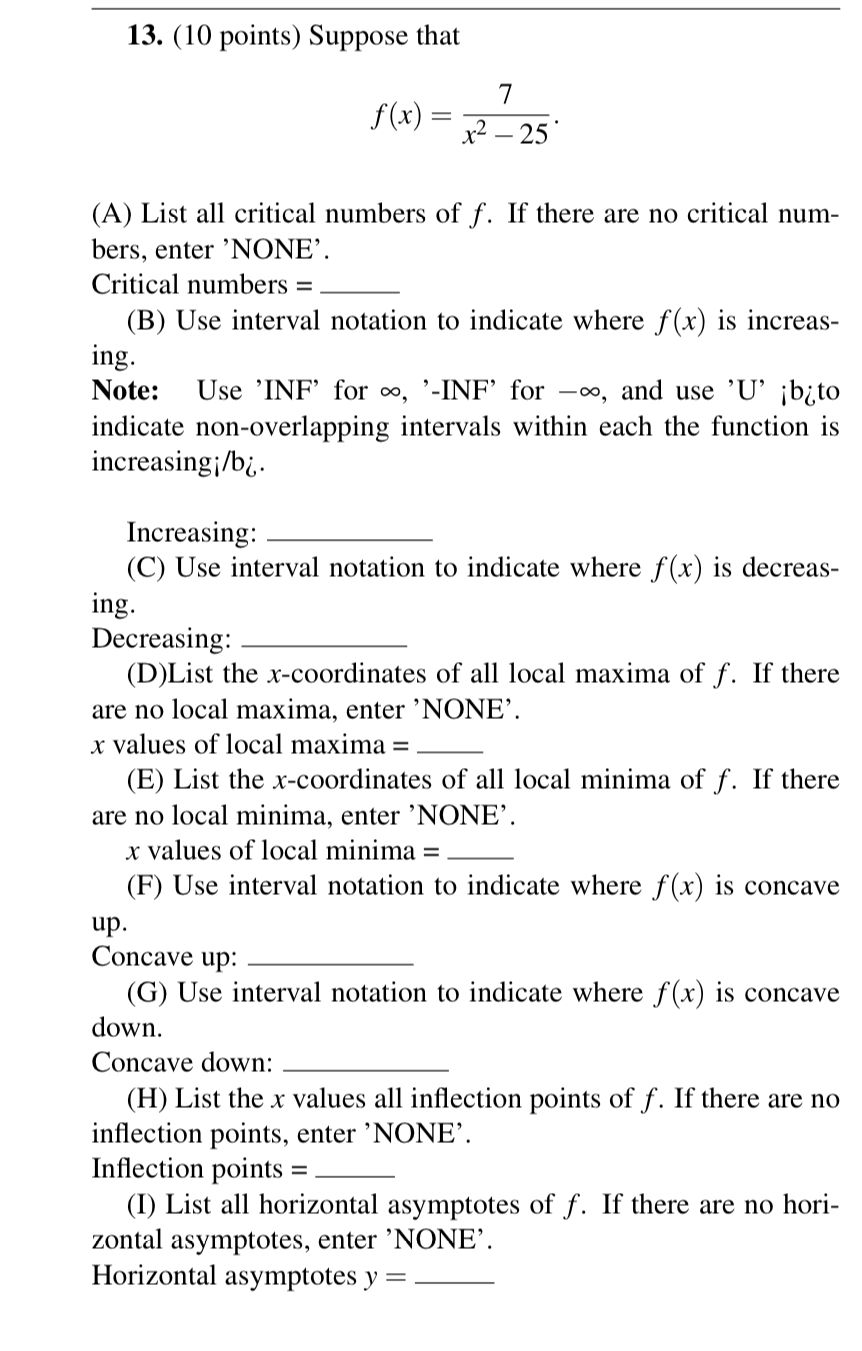 Solved 13. (10 points) Suppose that f(x)=x2−257. (A) List | Chegg.com