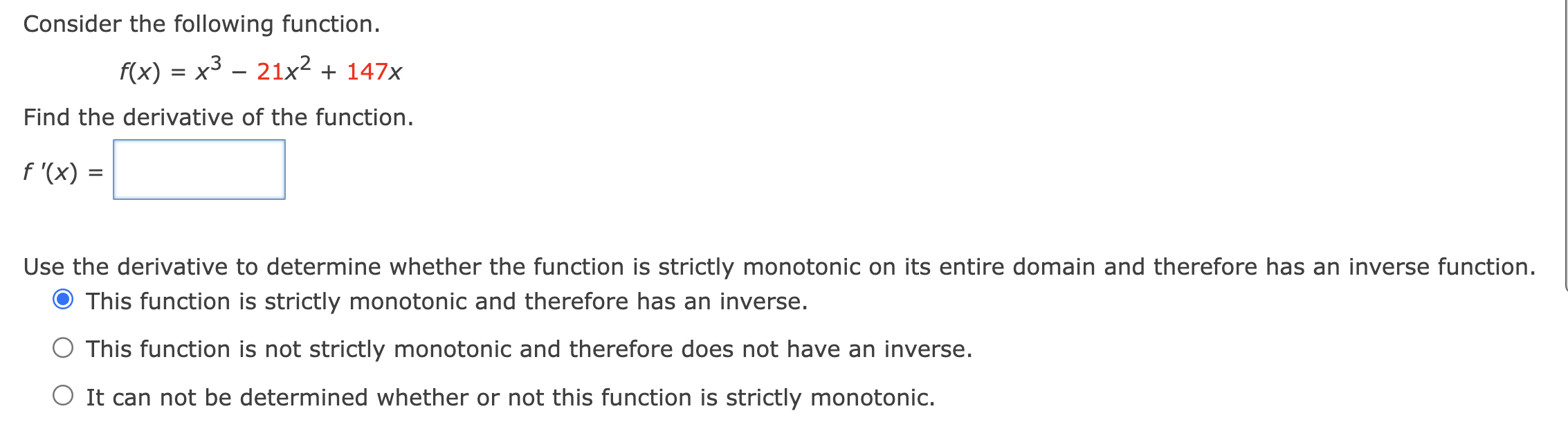 Solved Consider the following function. f(x)=x3−21x2+147x | Chegg.com