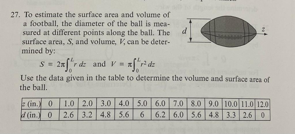 Solved 27. To estimate the surface area and volume of a | Chegg.com