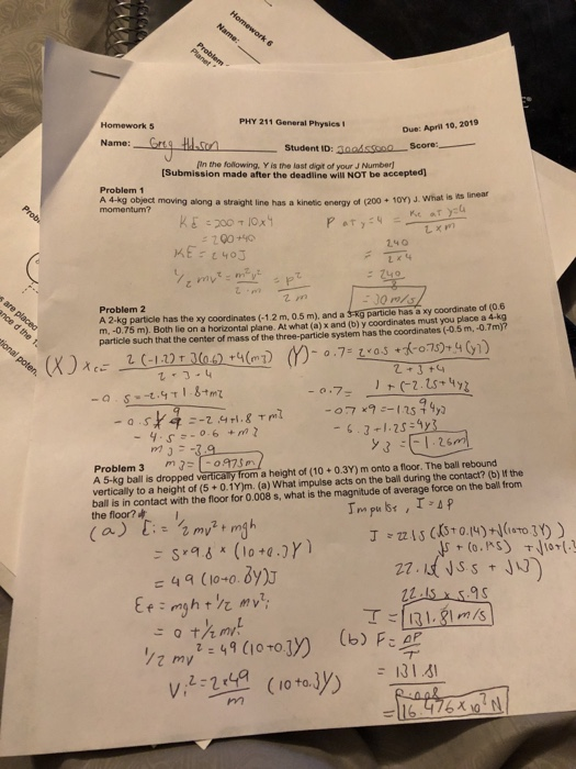 Solved Homework 5 PHY 211 General Phhysics I Student 10: | Chegg.com
