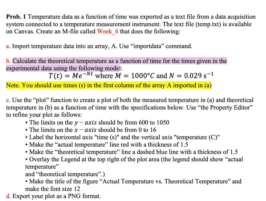 Solved Prob. 1 Temperature data as a function of time was | Chegg.com