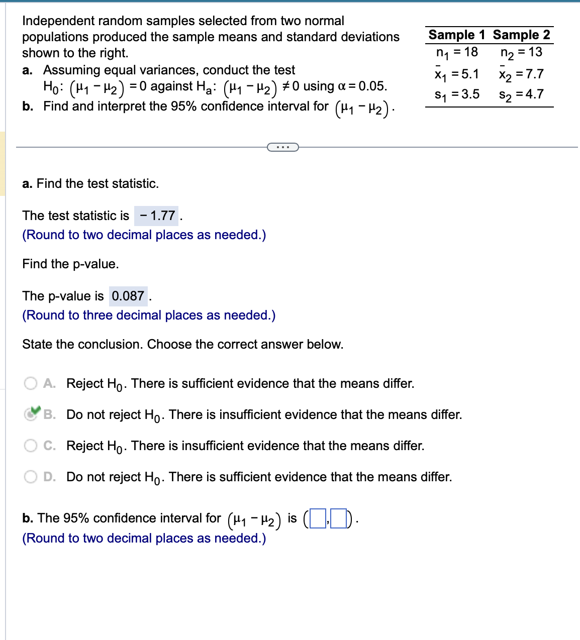 Solved Independent random samples selected from two | Chegg.com