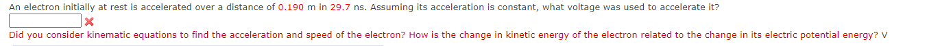 Solved An Electron Initially At Rest Is Accelerated Over A