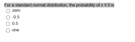 Solved For a standard normal distribution, the probability | Chegg.com