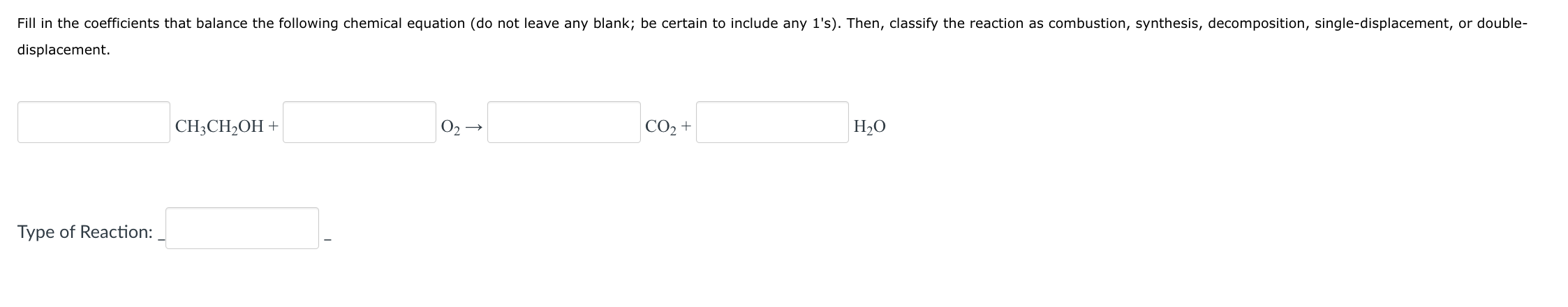 Solved displacement. Type of Reaction: | Chegg.com
