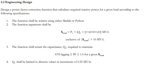 Solved 2.2 Engineering Design Design a power factor | Chegg.com