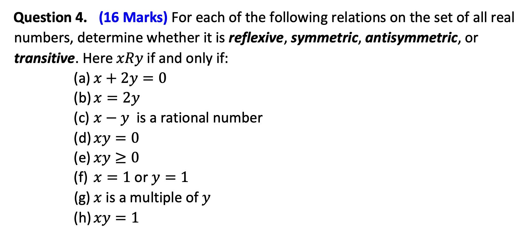 Solved Question 4. (16 Marks) For each of the following | Chegg.com Solved Question 4. (16 Marks) For each of the following | Chegg.com