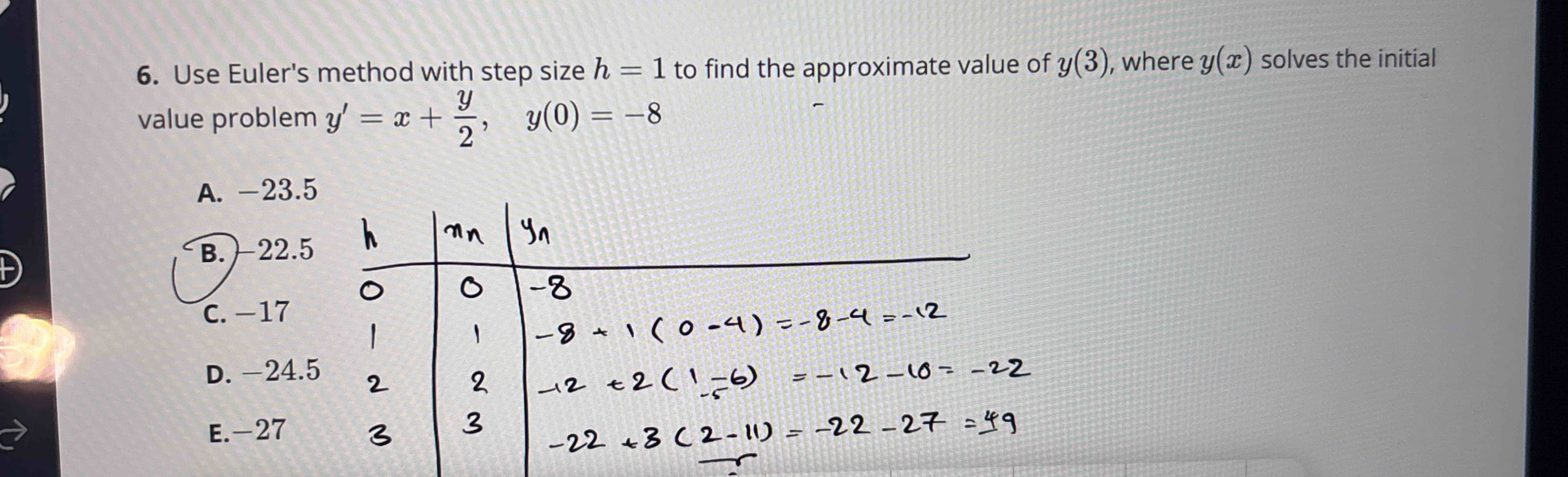 Solved Use Euler's method with step size h=1 to ﻿find the | Chegg.com