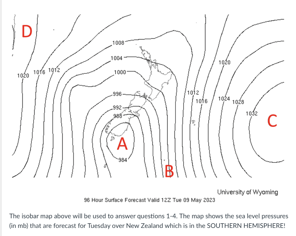 Solved The isobar map above will be used to answer questions | Chegg.com